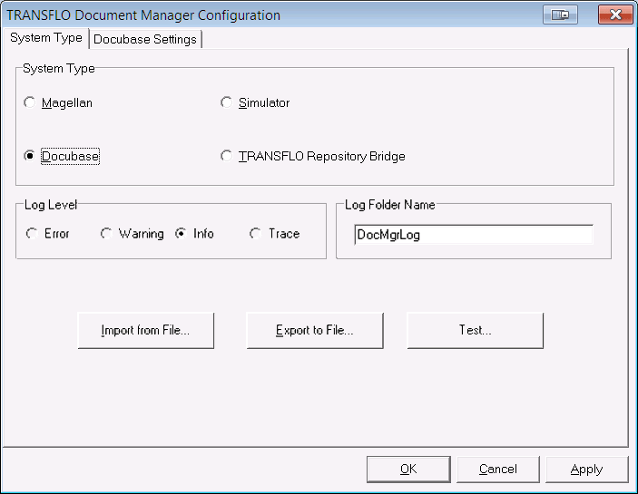 Configure Transflo DMS Document Manager for a Docubase System